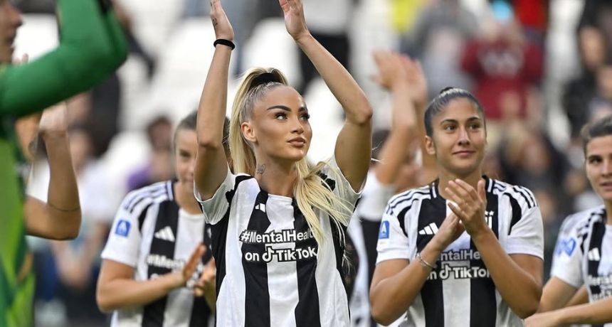 Juventus footballer Alisha Lehmann juggles a ball in a bikini on a ...