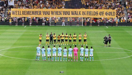 Huge banner. Wolves fans pay tribute to Diogo Jota ahead of Man City ...