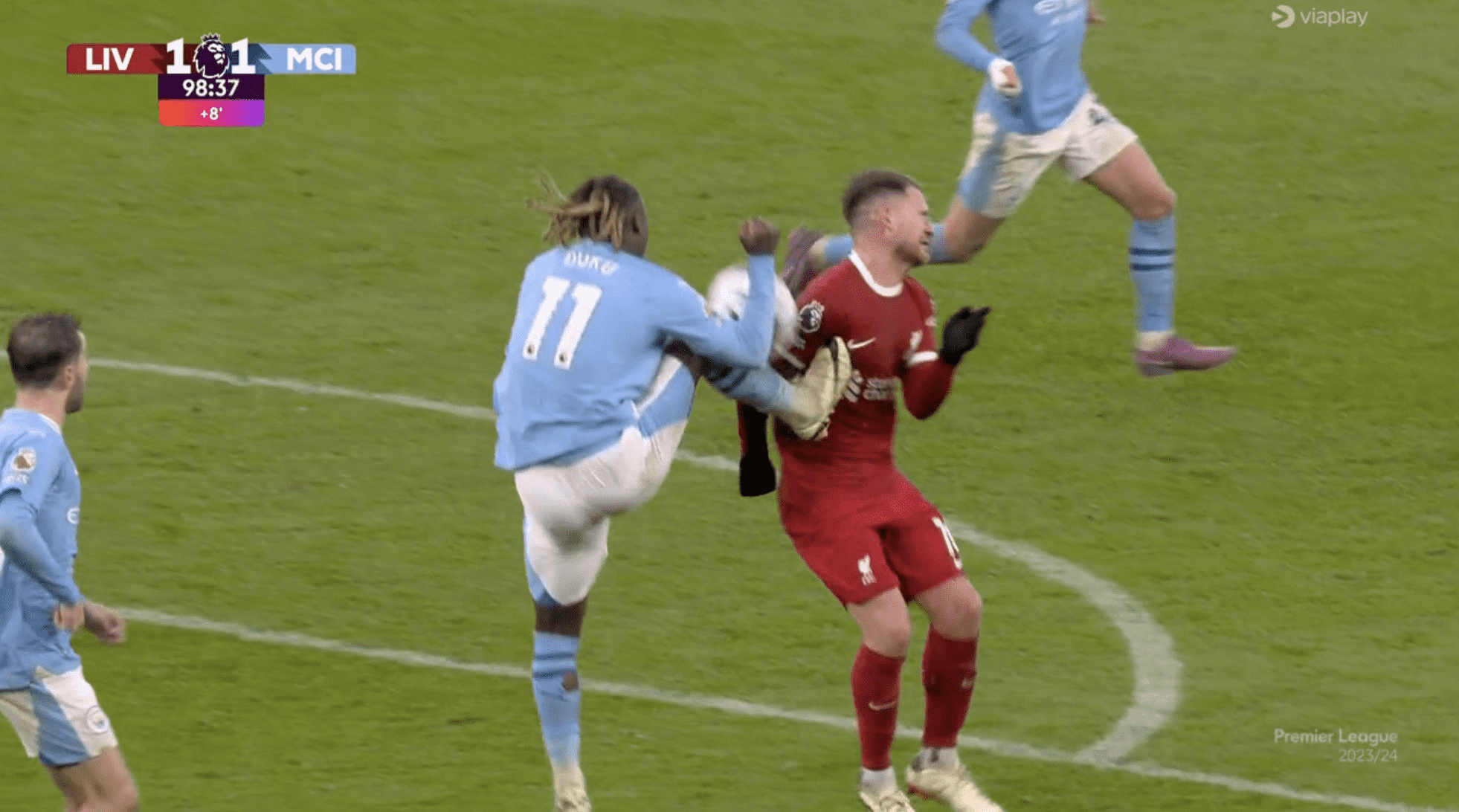 And it's not a penalty? Doku kicked into Mac Allister in the City ...
